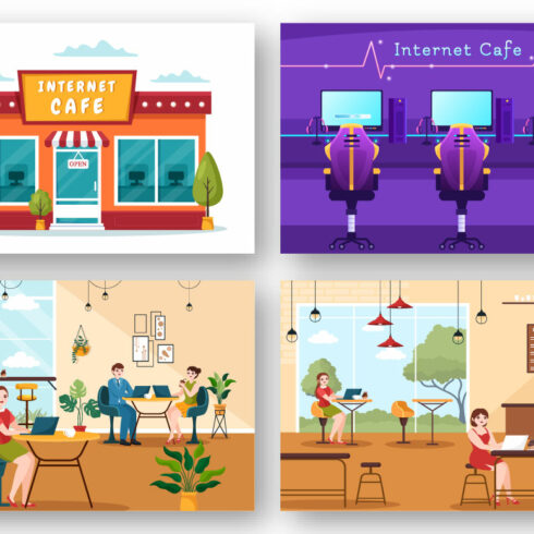 13 Internet Cafe Illustration | MasterBundles
