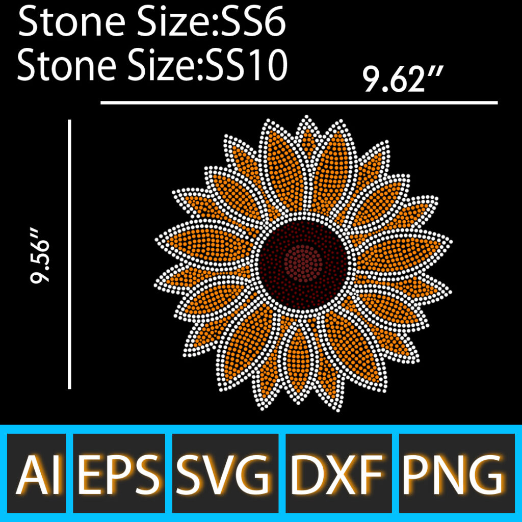 Sunflower Rhinestone Template Design - MasterBundles