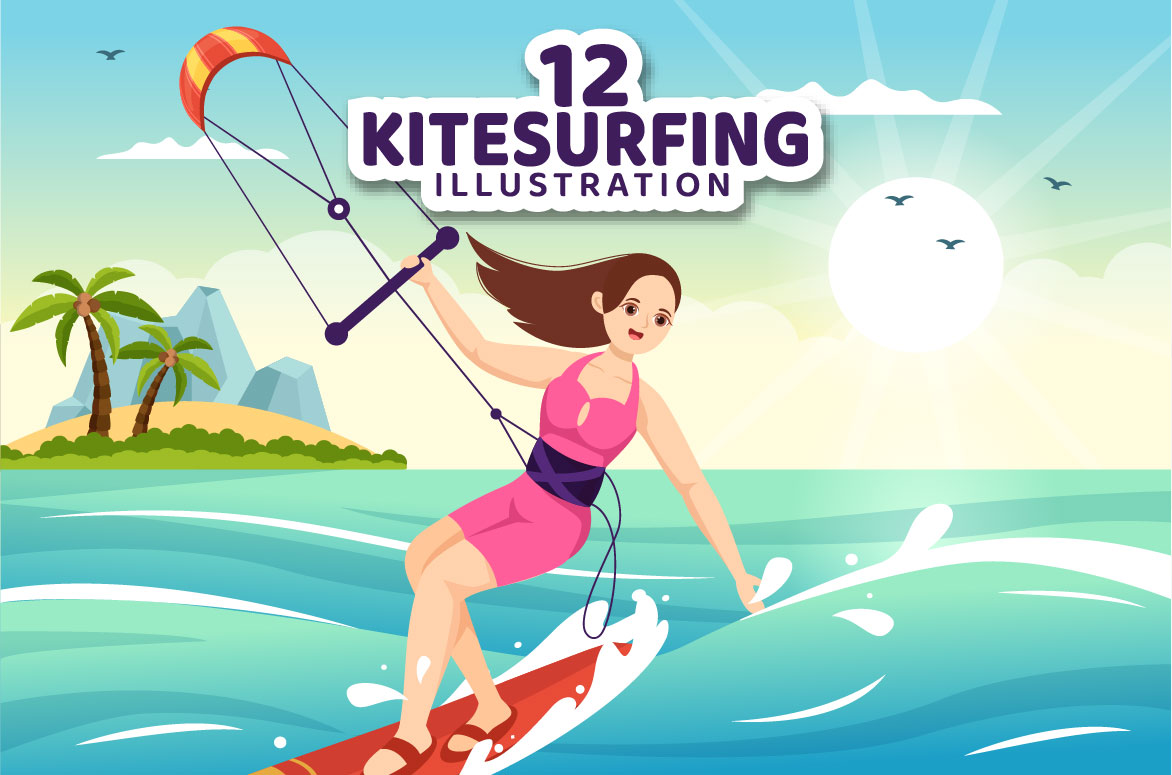 12 Kitesurfing Illustration Design - MasterBundles
