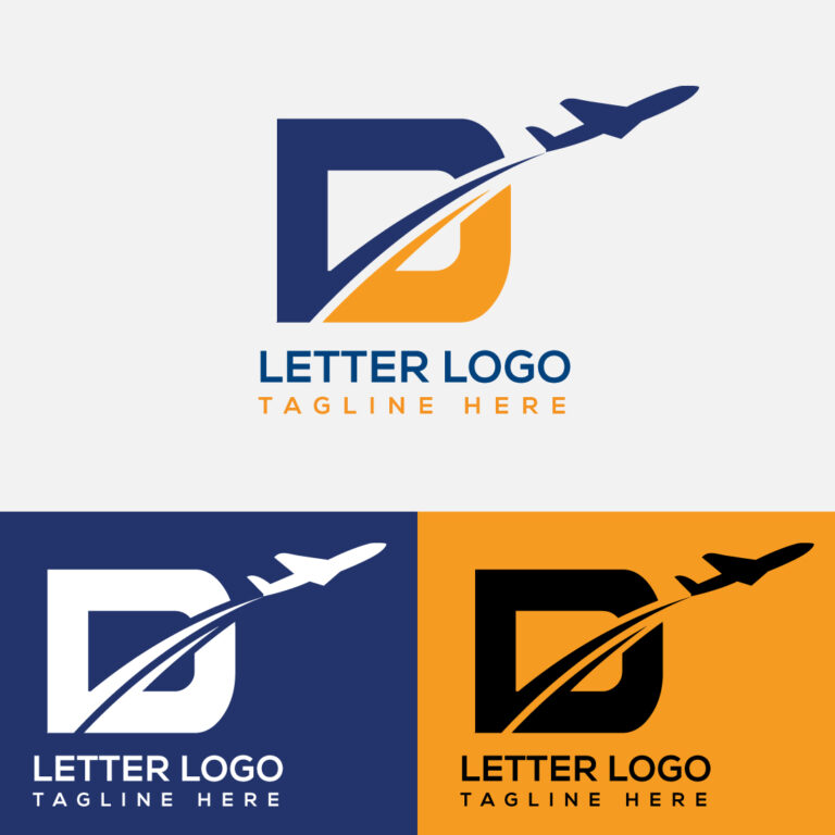 Initial Letter D with Airplane Logo Design - MasterBundles