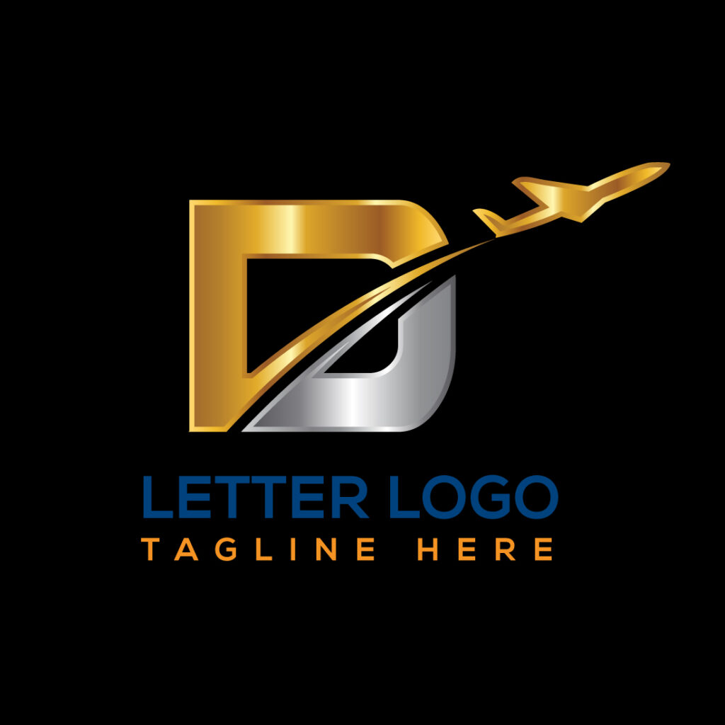 Initial Letter D with Airplane Logo Design - MasterBundles