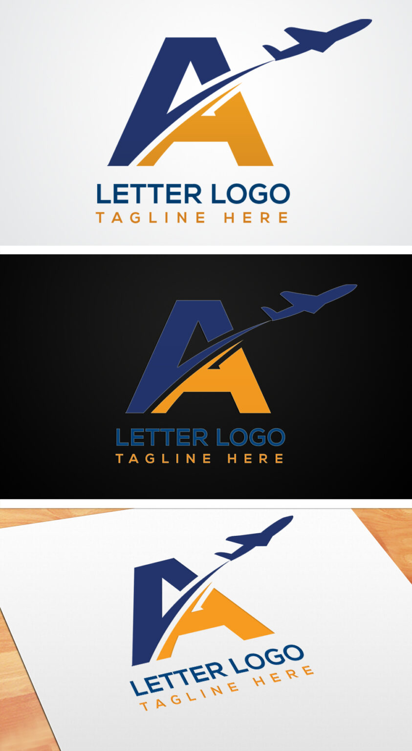 Initial letter A with airplane Logo Design. Airline, airplane, aviation ...