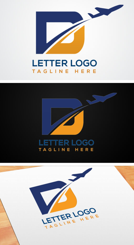 Initial Letter D with Airplane Logo Design - MasterBundles