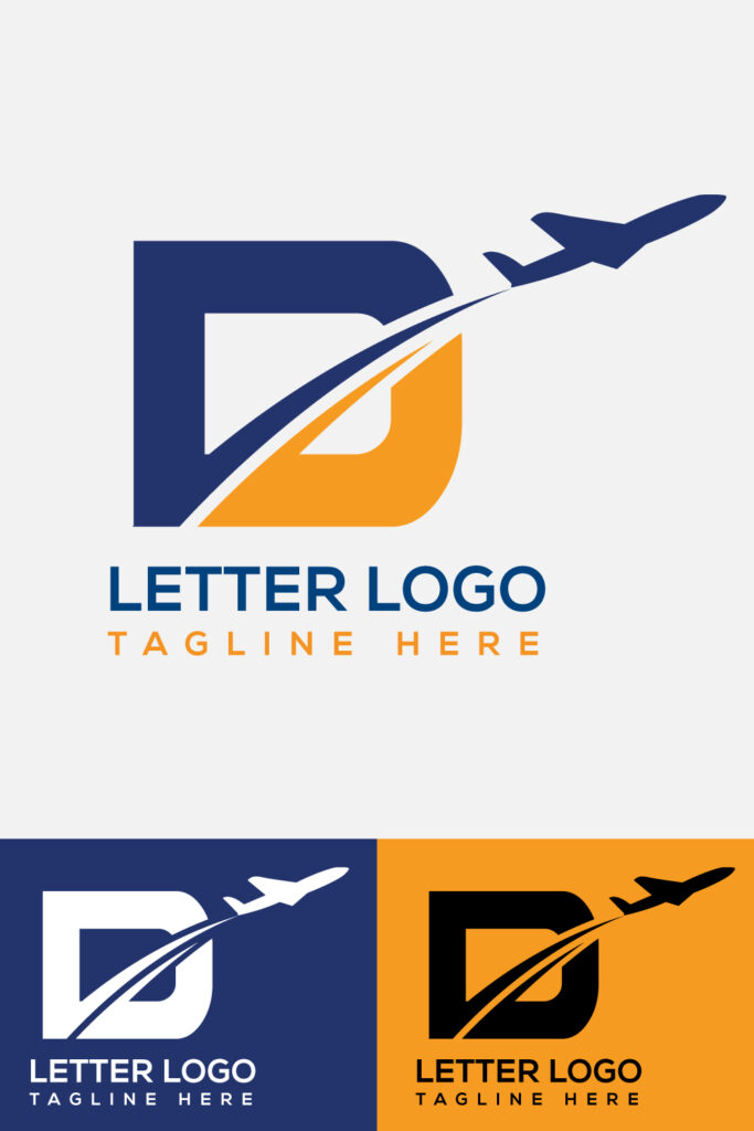 Initial Letter D with Airplane Logo Design - MasterBundles