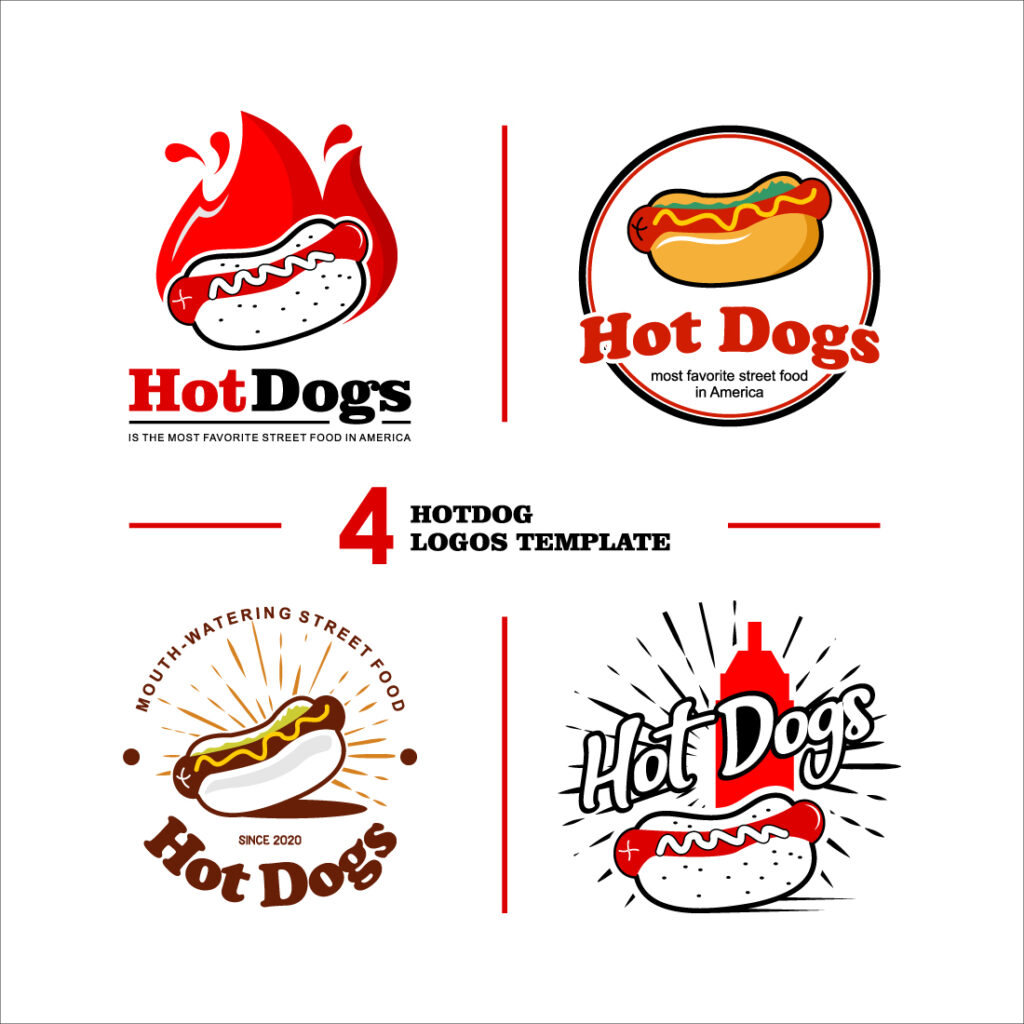 Four Hot Dog Street Food Logos Template Idea - MasterBundles