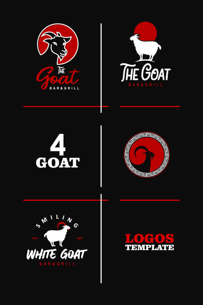 4 Logo Template with Goat Element for Dark Background - MasterBundles