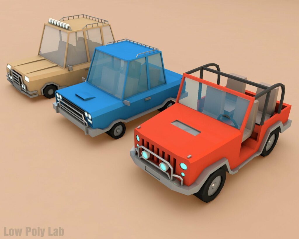 Cartoon Car Set Low Poly 3D Model – MasterBundles