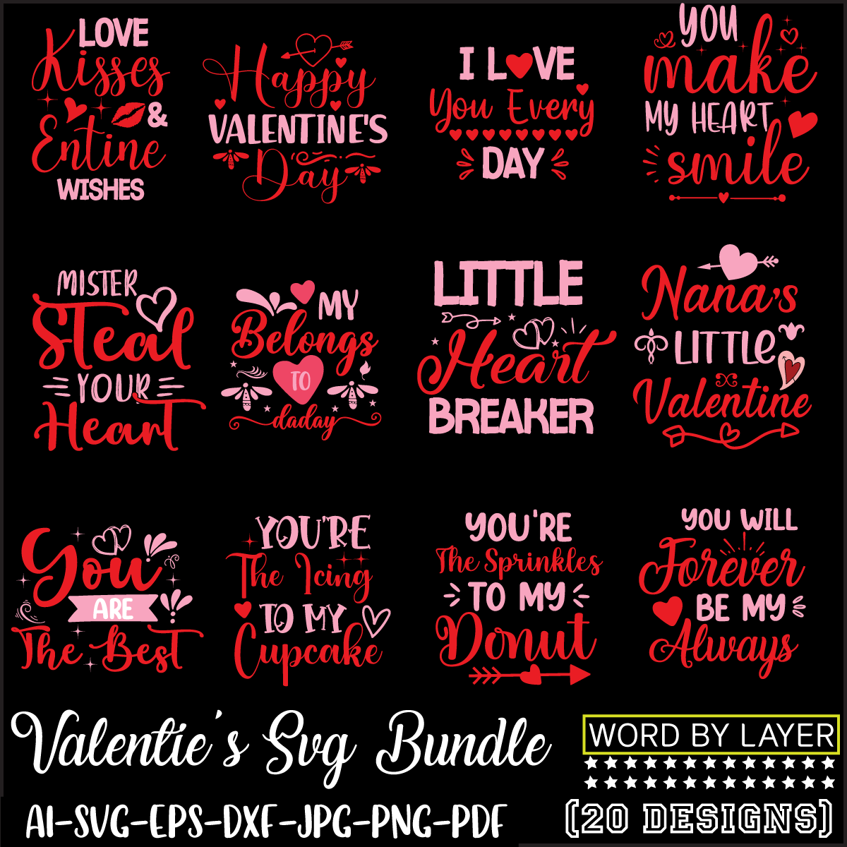 Valentine's Typography SVG Design Bundle - MasterBundles