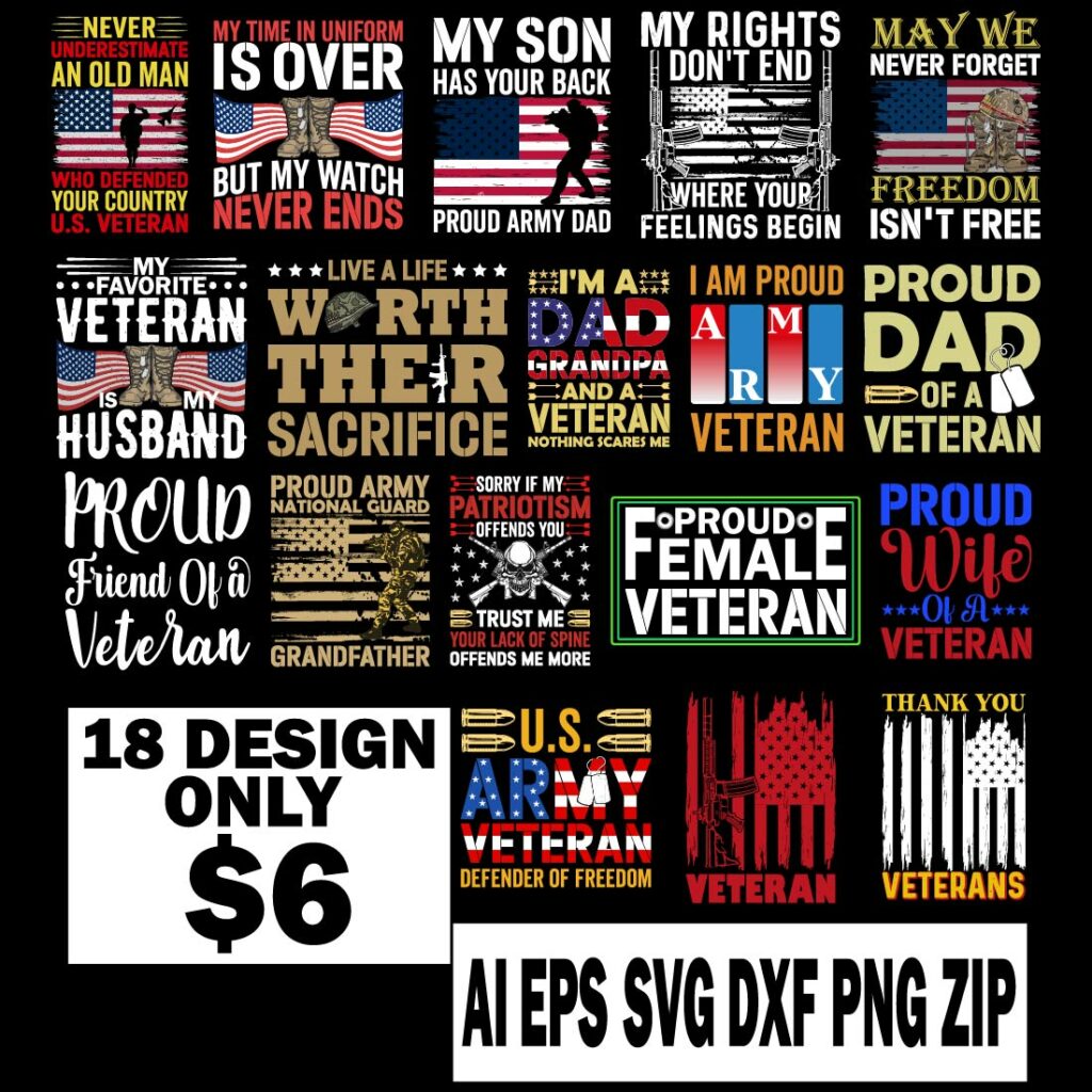 Veterans Day T-shirt Design SVG Bundle – 18 Designs Only $6 - MasterBundles