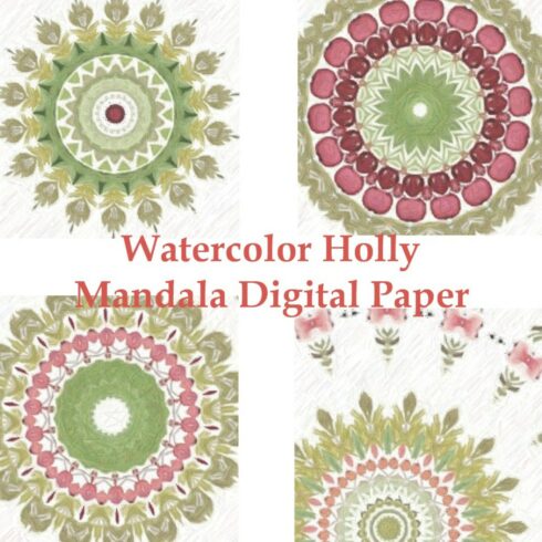 Watercolor Holly Mandala Digital Paper Design - MasterBundles