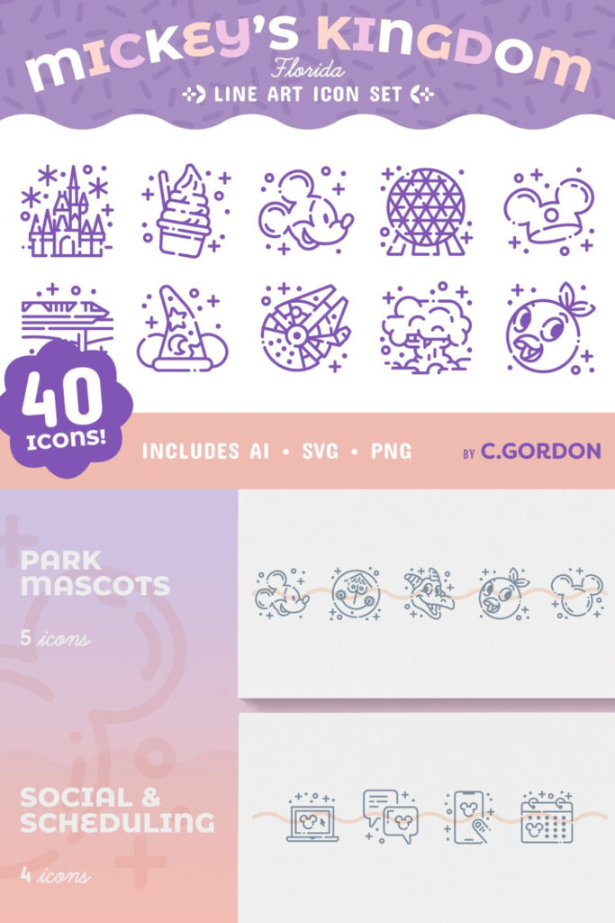 Mickey's Kingdom Line Art Icon Set – MasterBundles