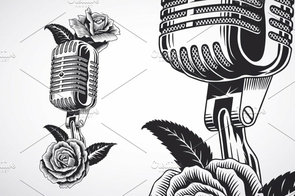 Vintage Microphone and Roses – MasterBundles