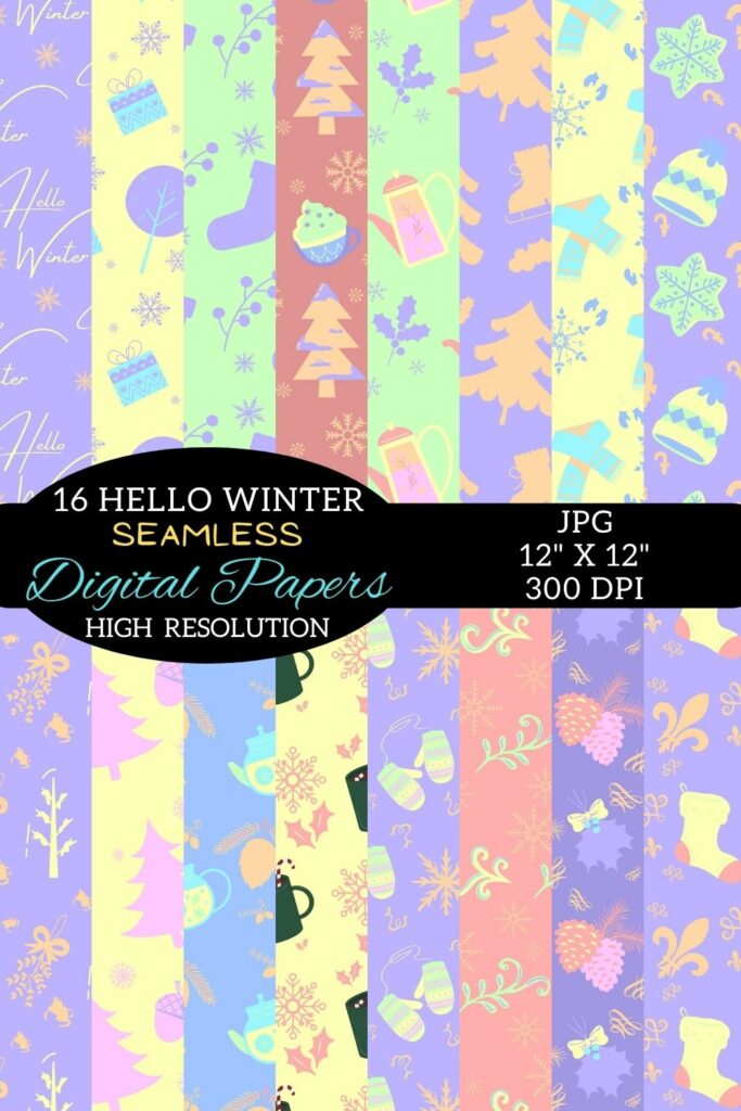 Rainbow Winter Digital Paper Patterns Design - MasterBundles