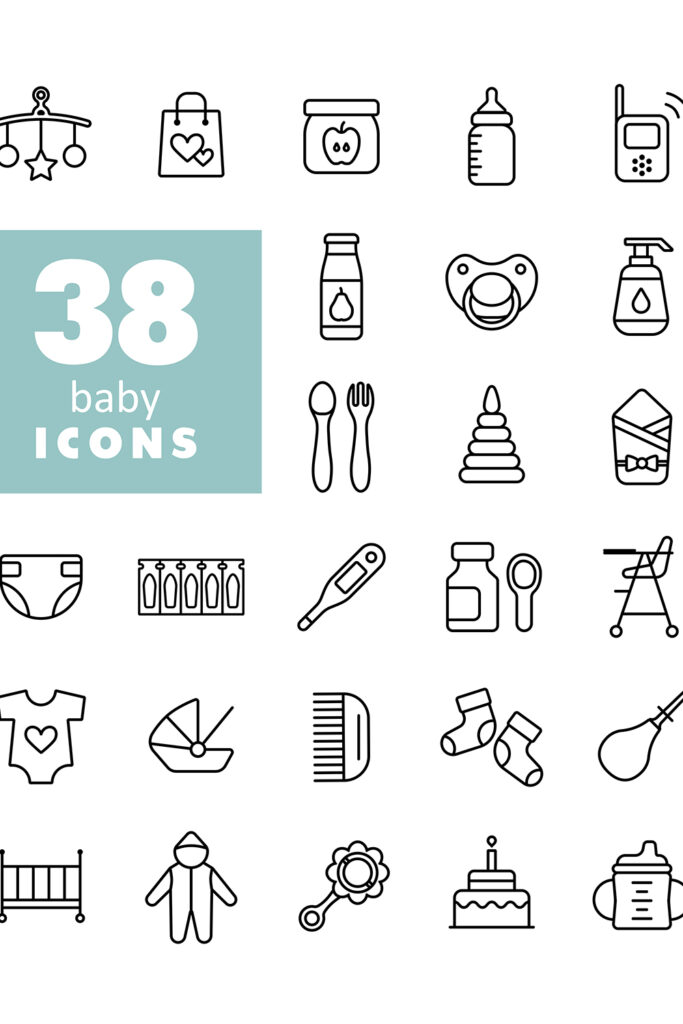 38 Baby, feeding and care icons - MasterBundles