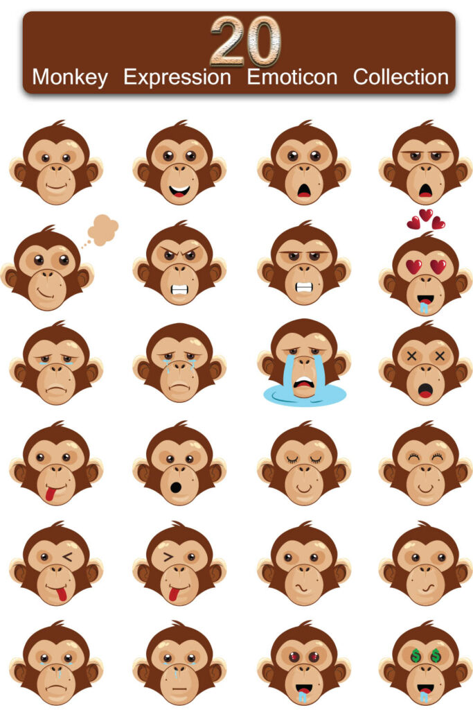 Set collection of different monkey face emoji expressions - MasterBundles