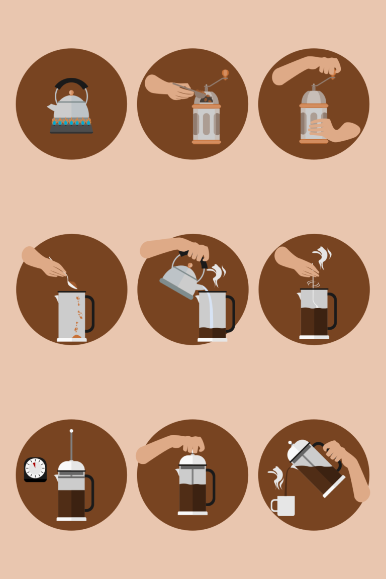 French Press Coffee Instruction Icons - MasterBundles