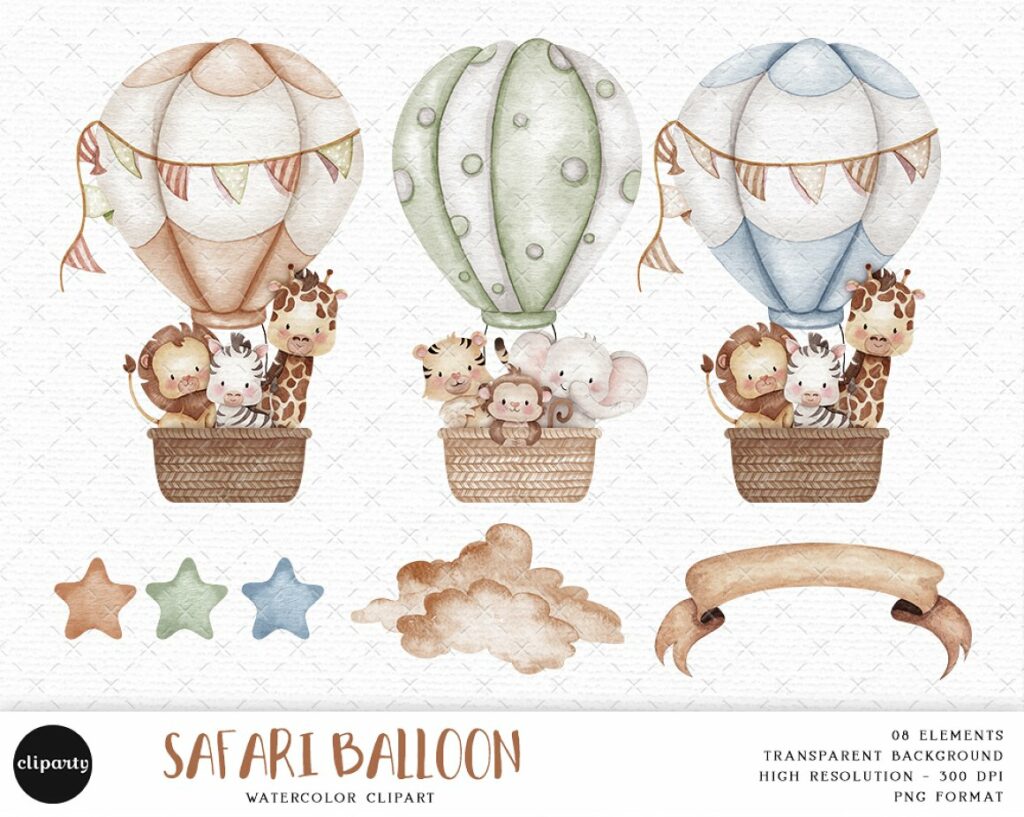Safari Hot Air Balloon Clipart – MasterBundles
