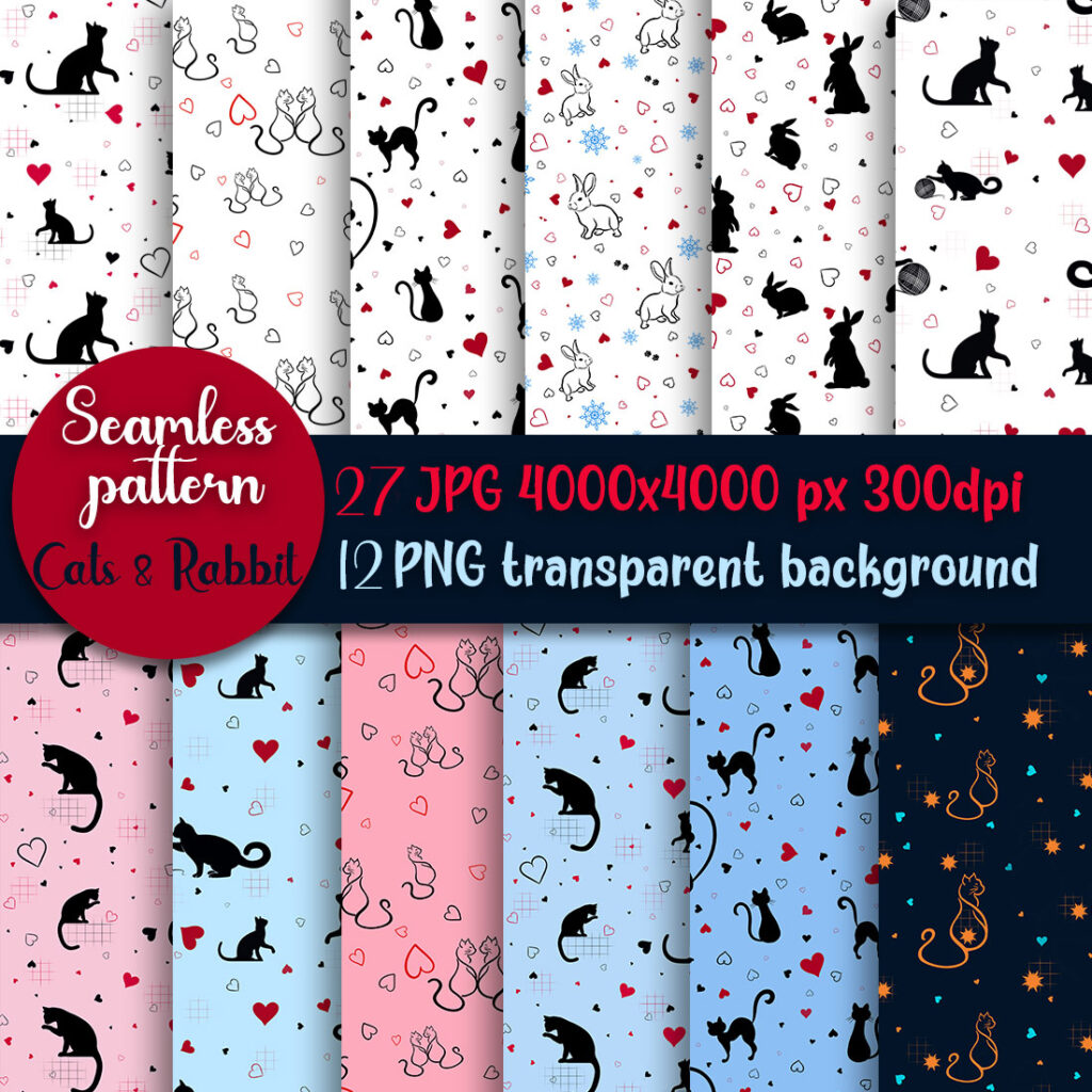 Seamless Pattern with Cats Valentine's Day - MasterBundles