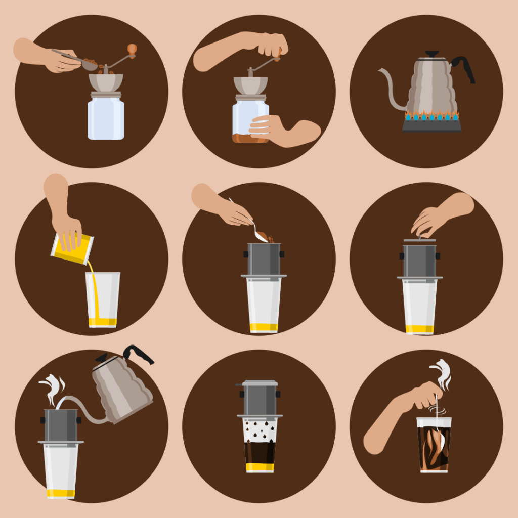 Vietnamese Coffee Drip Instruction Vector Illustration Icons Set ...