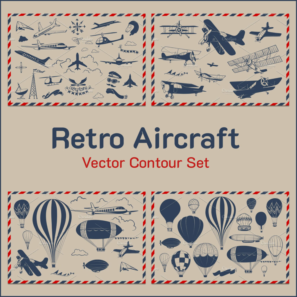 Retro Aircraft Vector Contour Set – MasterBundles