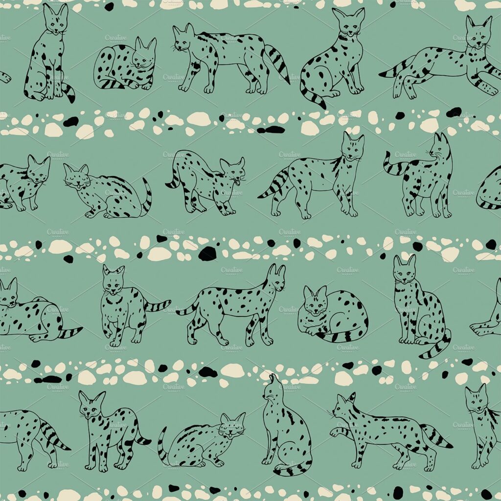 Serval Illustrations Set + Seamless Patterns – MasterBundles