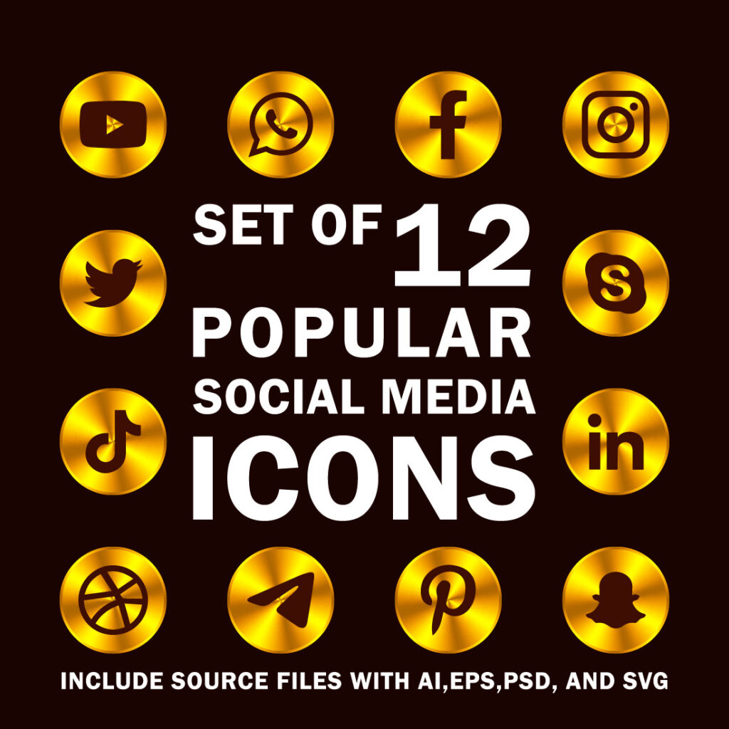 Set of 12 Popular Social Media Icons Luxury Circles - MasterBundles
