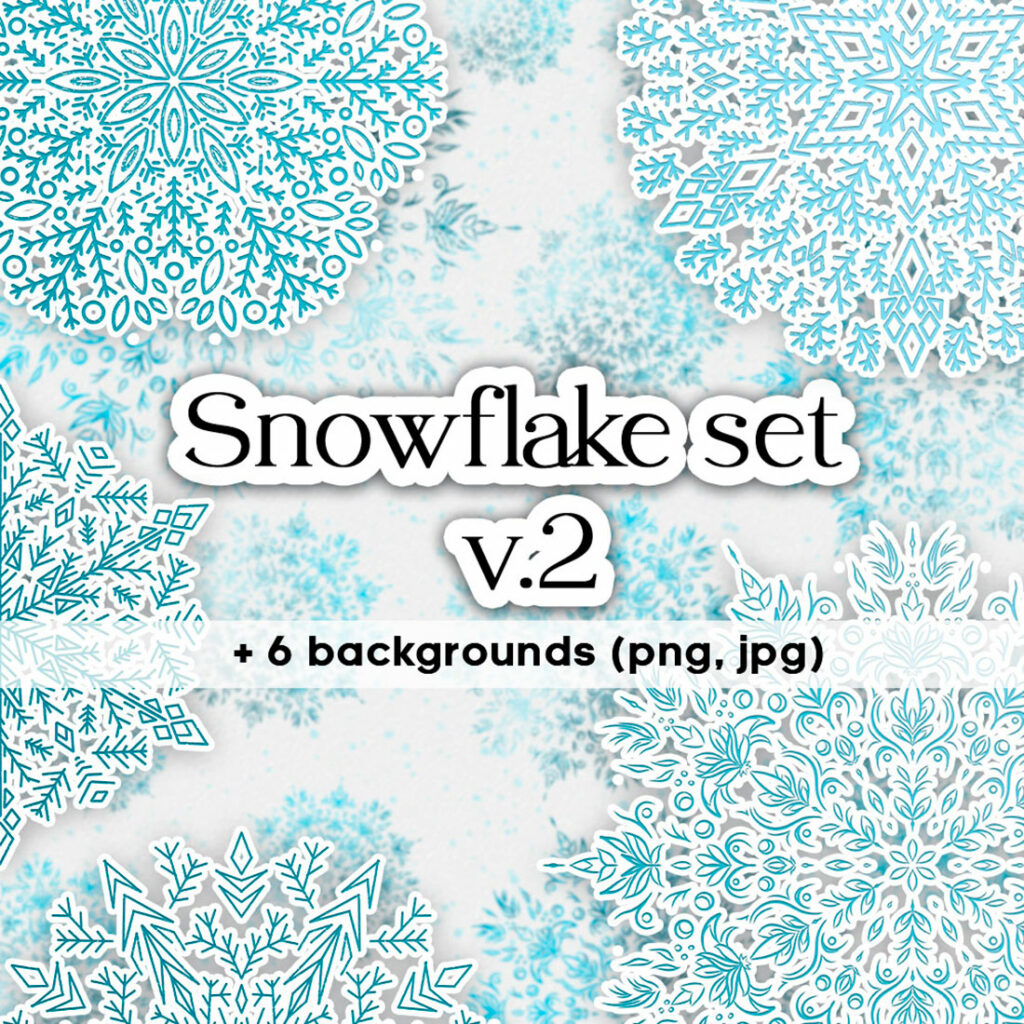 Snowflake Set and Backgrounds Design - MasterBundles