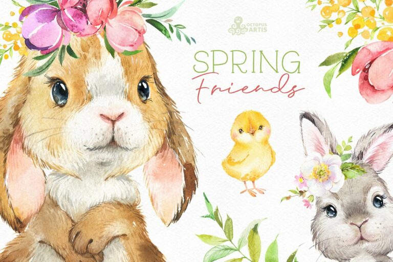 Spring Friends. Watercolor Set – MasterBundles