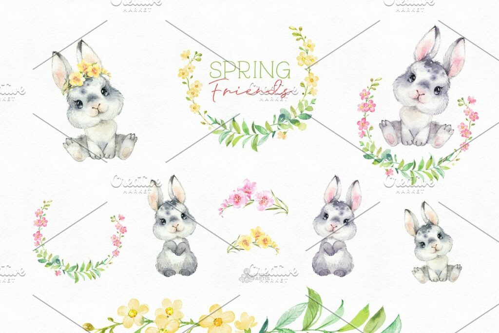 Spring Friends. Watercolor Set – MasterBundles