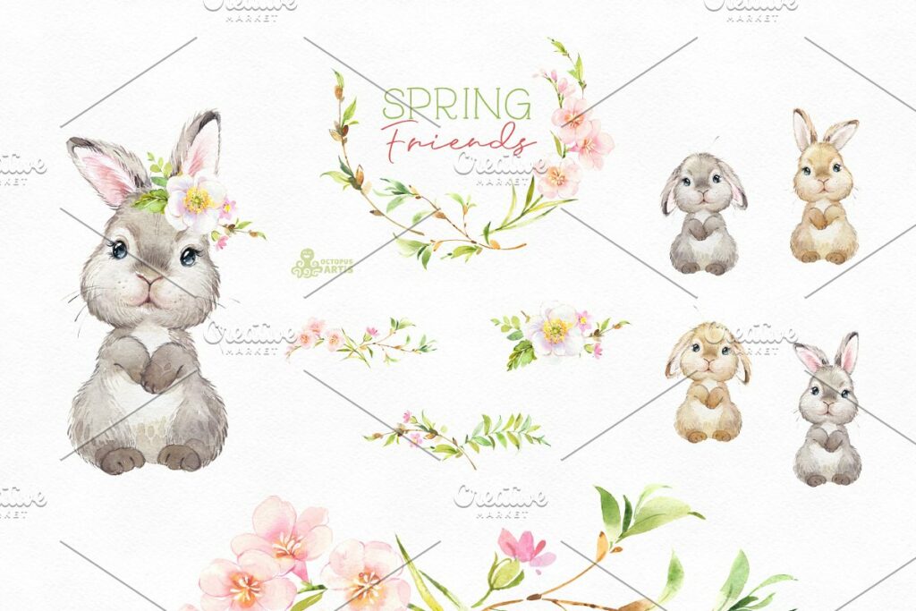 Spring Friends. Watercolor Set – MasterBundles