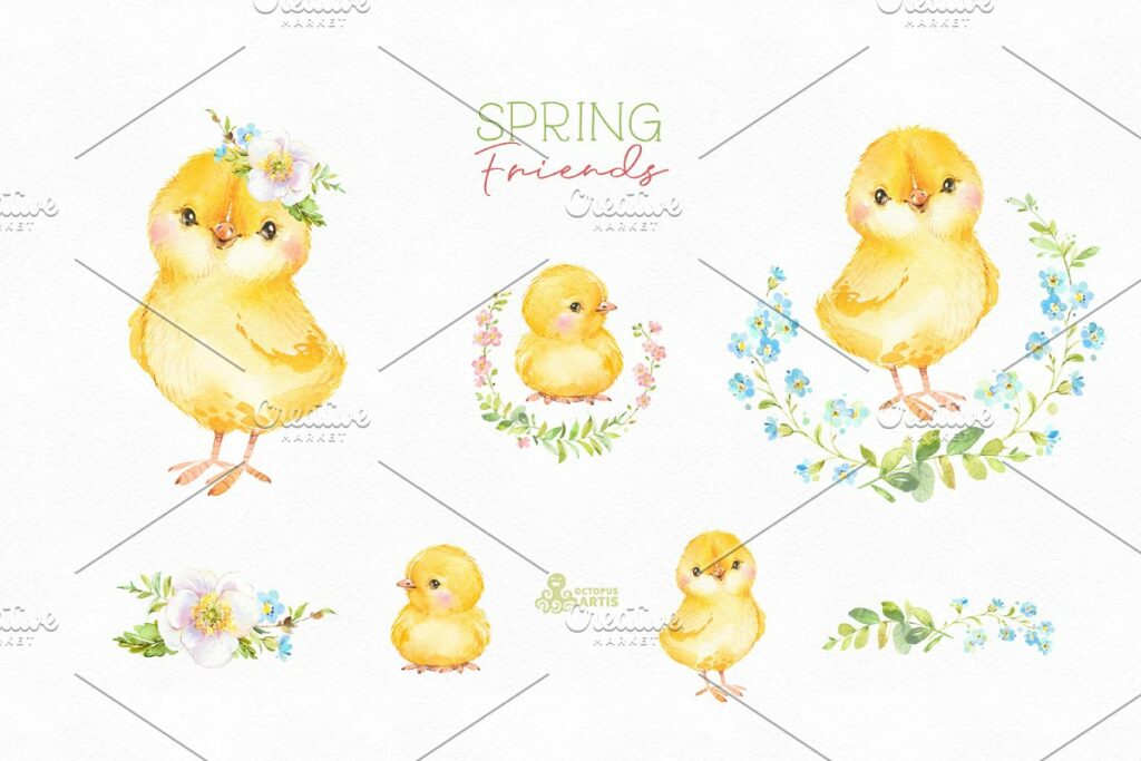 Spring Friends. Watercolor Set – MasterBundles