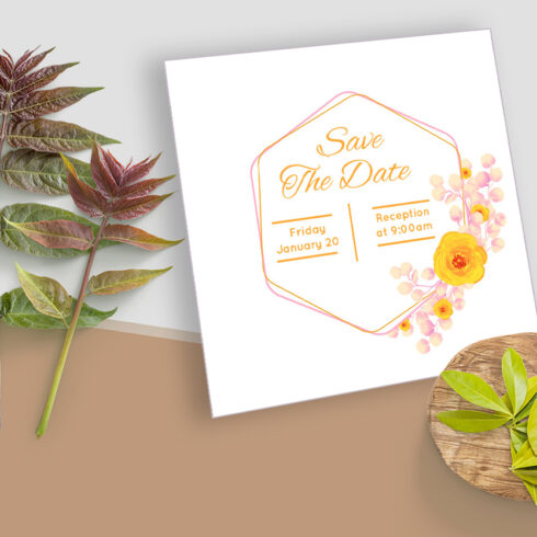 Yellow Floral and Watercolor Leaf Wedding Card - MasterBundles