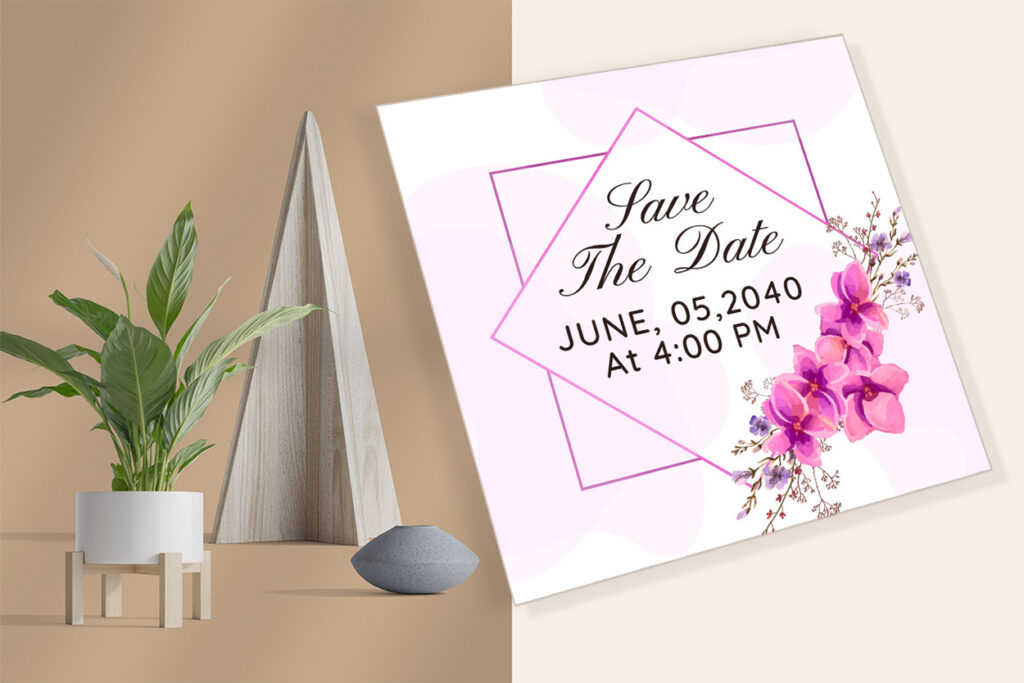 Pink floral wedding ceremony card design - MasterBundles