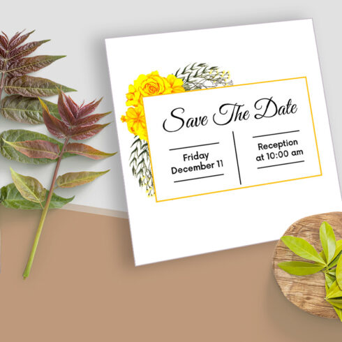 Yellow rose floral Wedding card design | MasterBundles