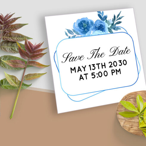 Blue rose floral Wedding card design | MasterBundles