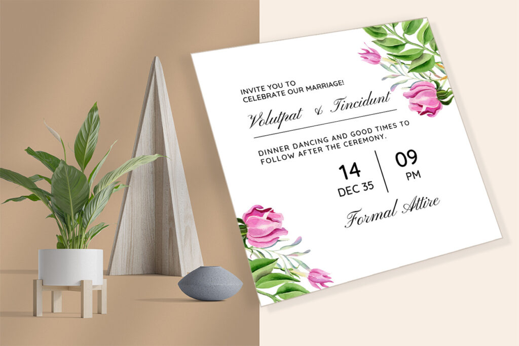 Pink Floral And Leaf Invitation Card - MasterBundles