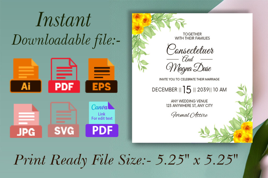 Beautiful Yellow Wedding Card Design - MasterBundles