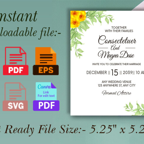 Beautiful Yellow Wedding Card Design - MasterBundles