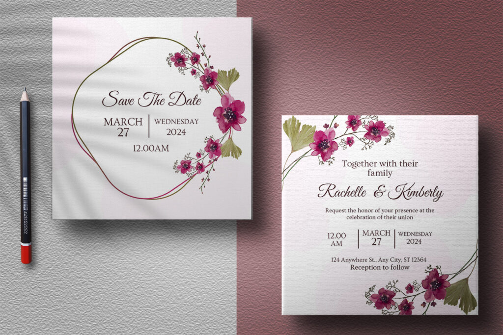 Floral Geometrical Frame Wedding Card - MasterBundles