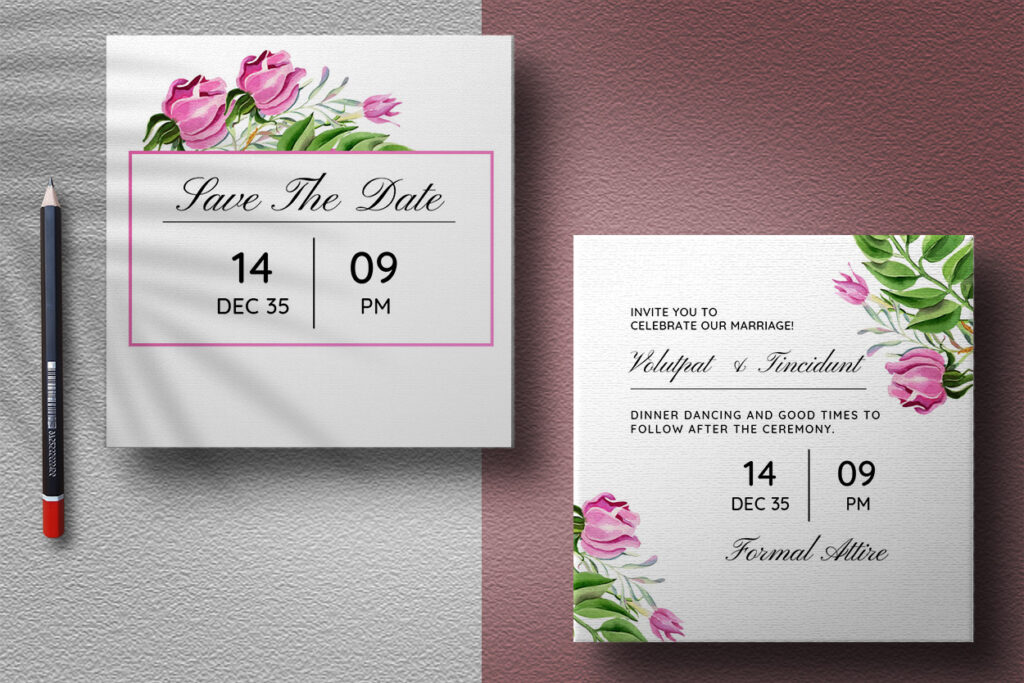 Pink Floral And Leaf Invitation Card - MasterBundles