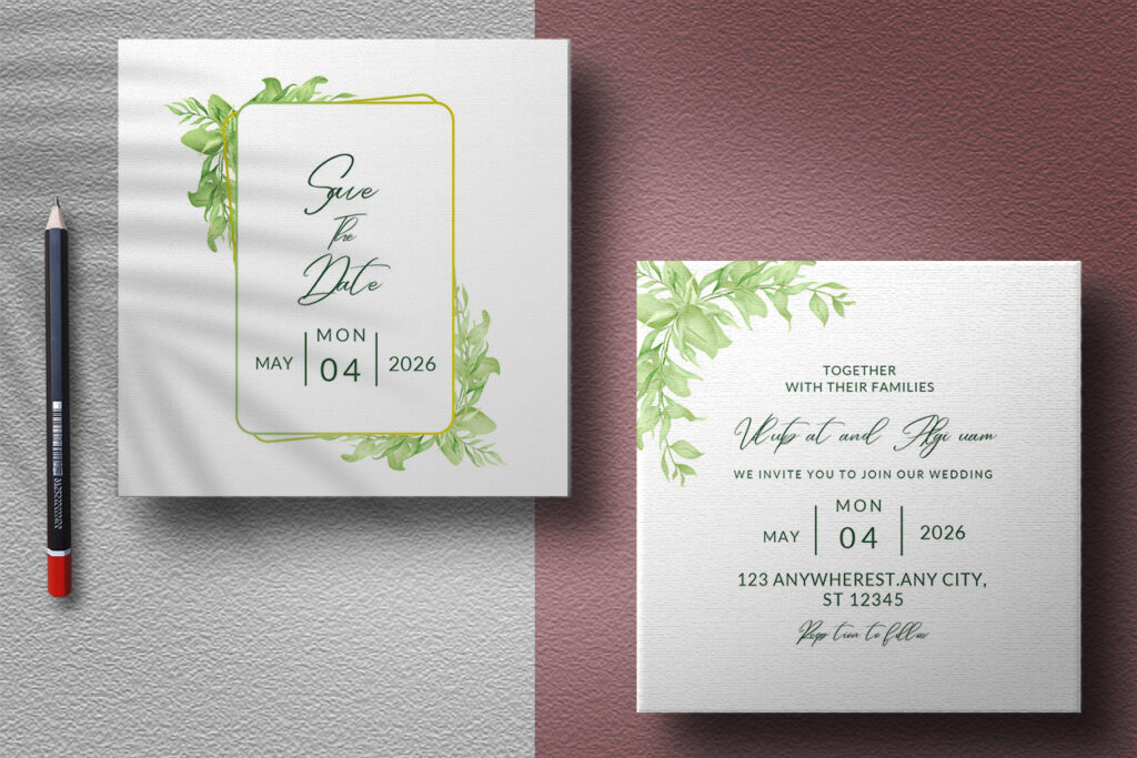 Beautiful Wedding Card with Leaf Design - MasterBundles