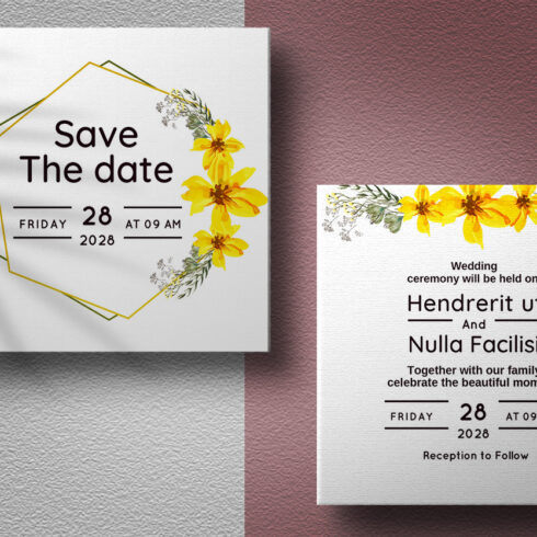 Yellow Wedding Invitation Card Vector - MasterBundles
