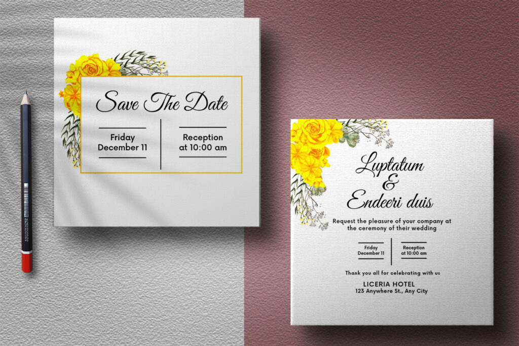 Yellow Rose Floral Wedding Card Design - MasterBundles