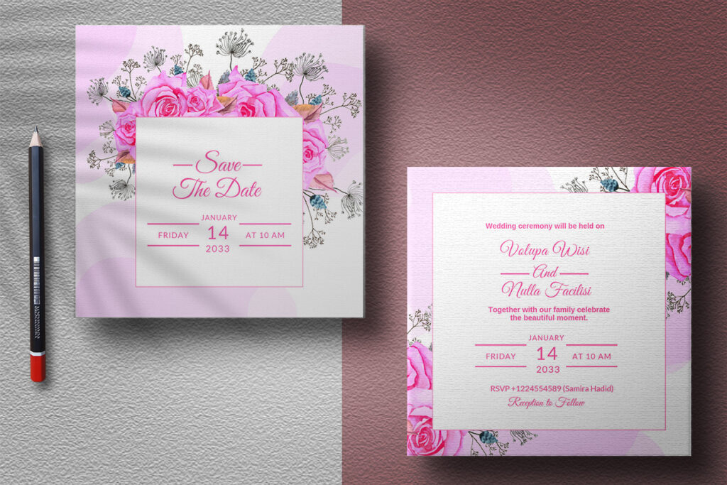 Wedding Ceremony Card with Pink Rose Florals - MasterBundles