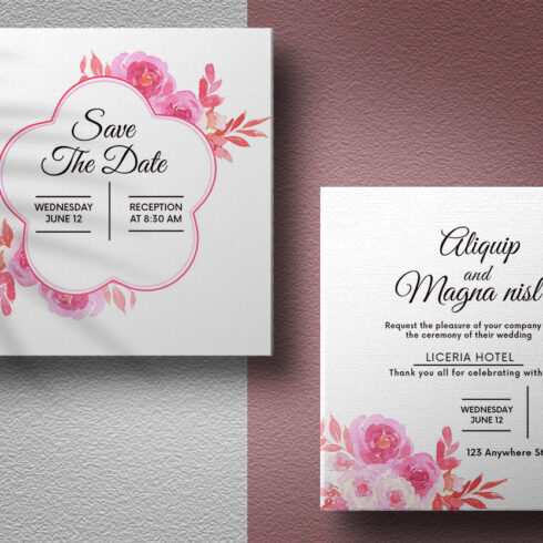 Square Size Florals Wedding Card Design - MasterBundles