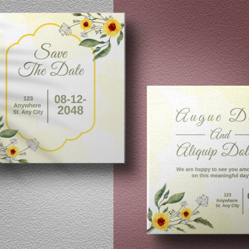 Yellow Floral Wedding Invitation Card - MasterBundles