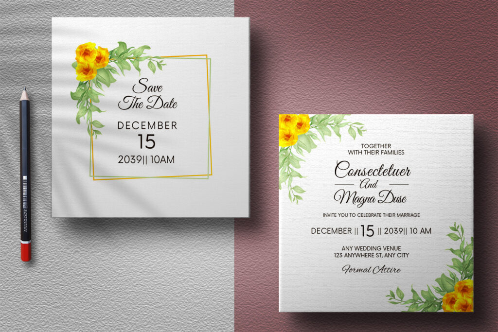 Beautiful Yellow Wedding Card Design - MasterBundles