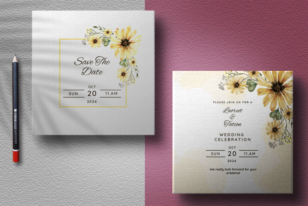 Chamomile Yellow Florals Wedding Invitation Card Design - MasterBundles