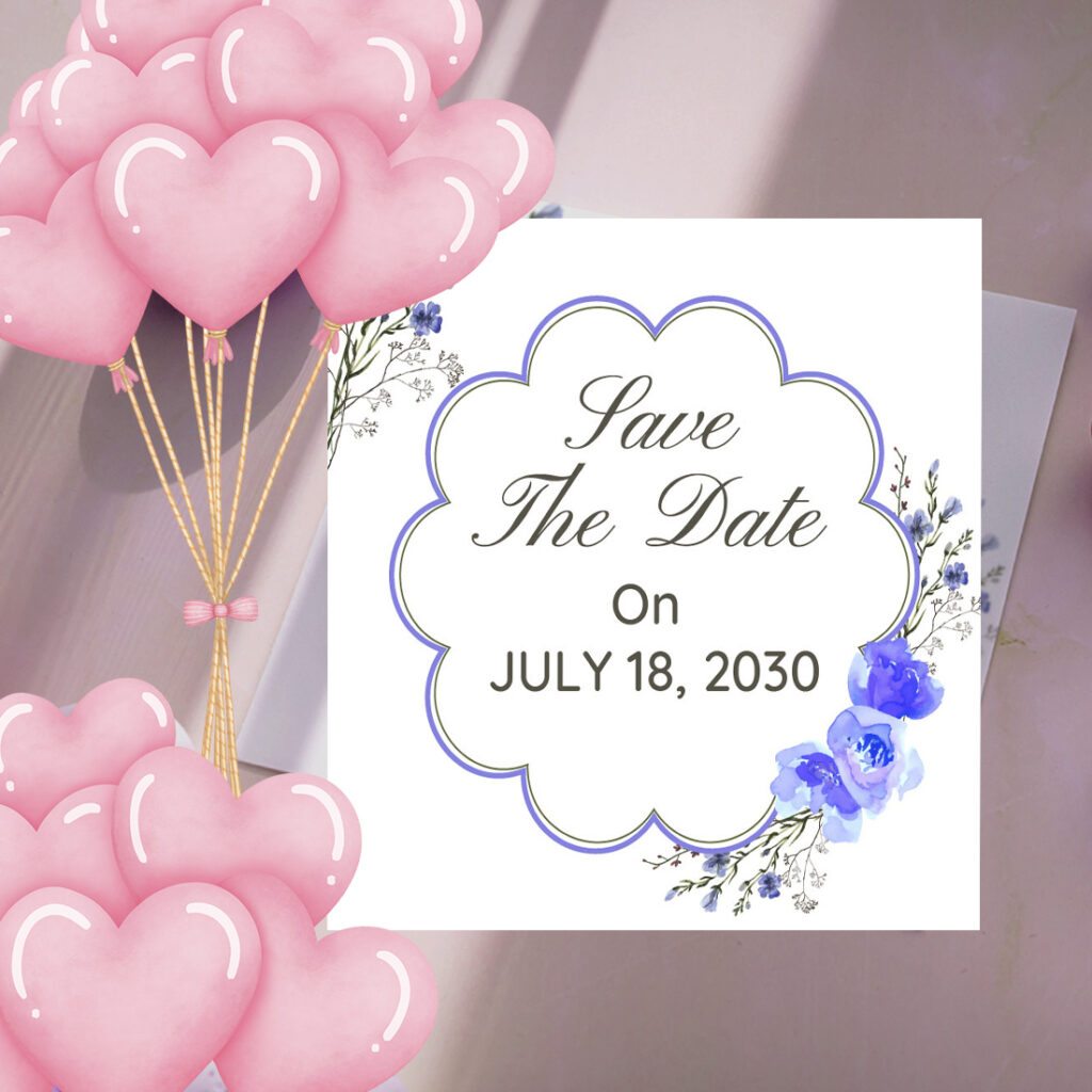 Wedding card with blue flower design - MasterBundles