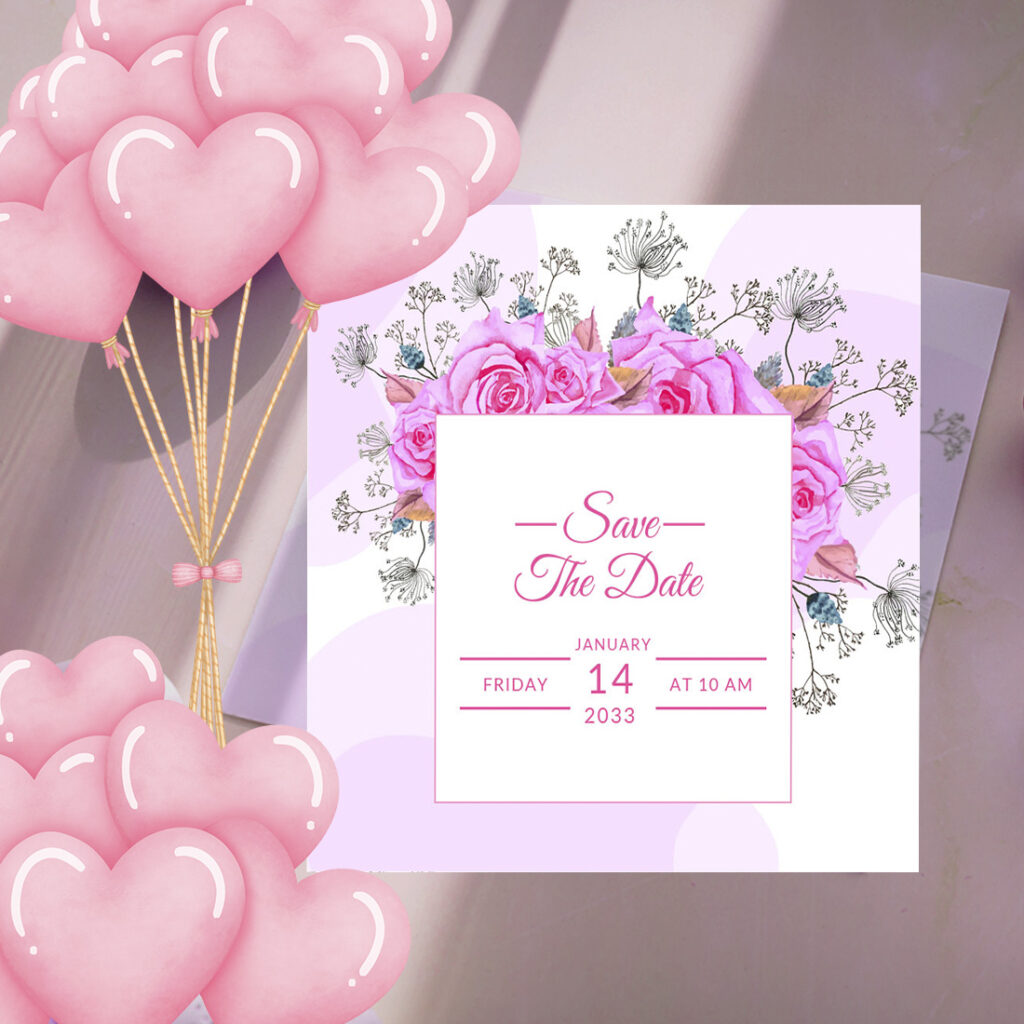 Wedding Ceremony Card with Pink Rose Florals - MasterBundles